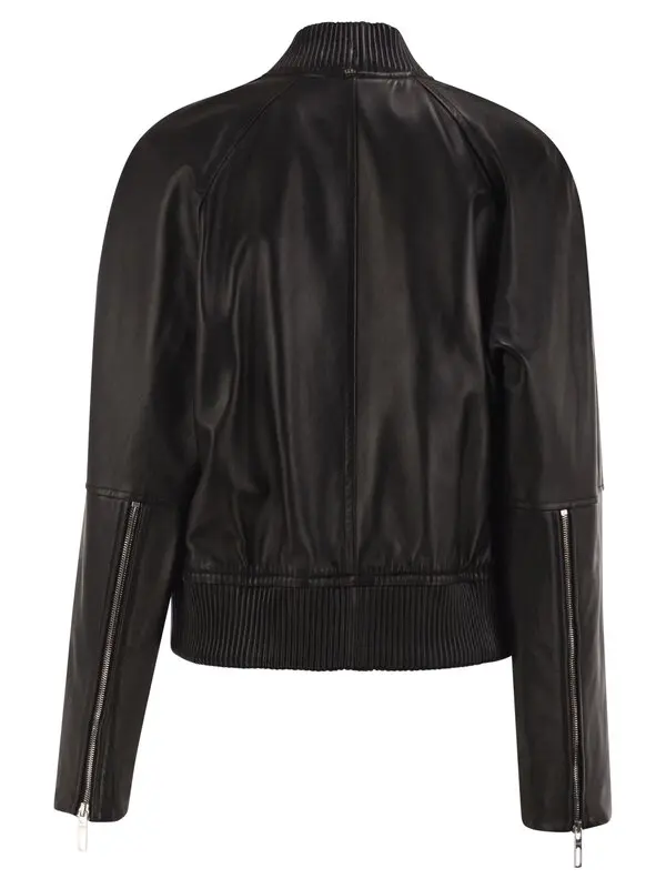 Sportmax Amour Lambskin Leather Bomber Jacket - Black