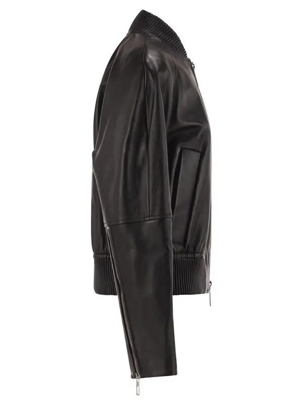 Sportmax Amour Lambskin Leather Bomber Jacket - Black
