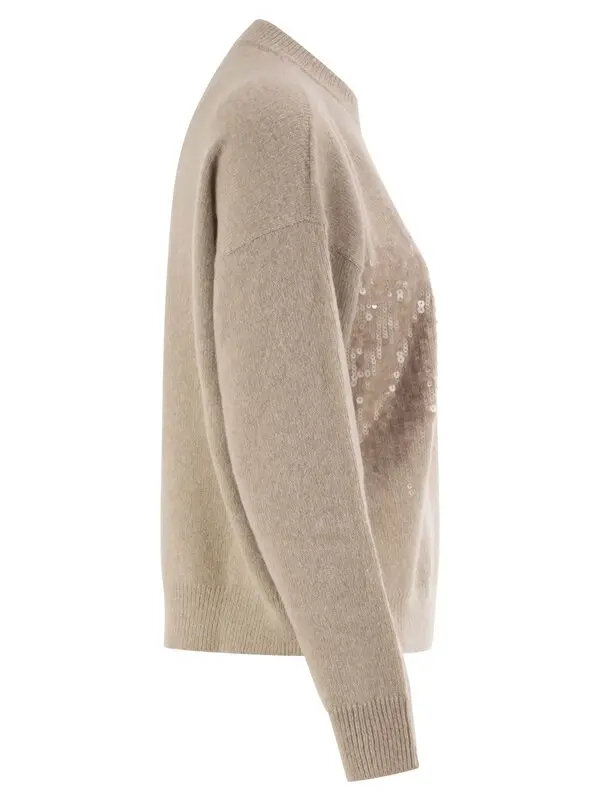Peserico Crew Neck Alpaca Blend Jumper With Sequins - Cream