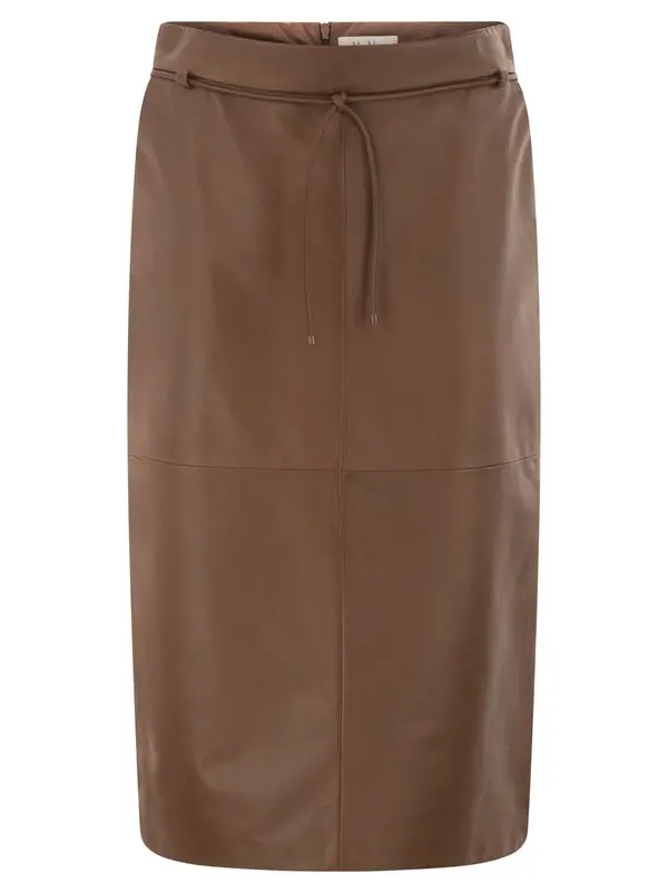 Max Mara Fantino Lamb Leather Midi Skirt - Brown