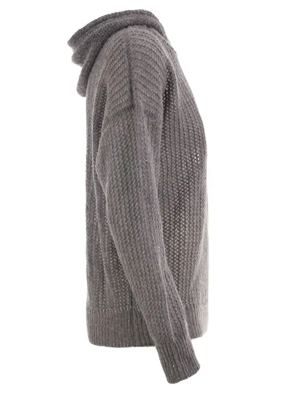 Peserico Sequined Open-knit Hooded Jumper