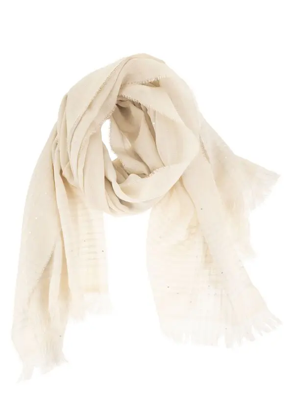 Peserico Virgin Wool Scarf With Check Pattern, Sequins And Lurex Details - Cream