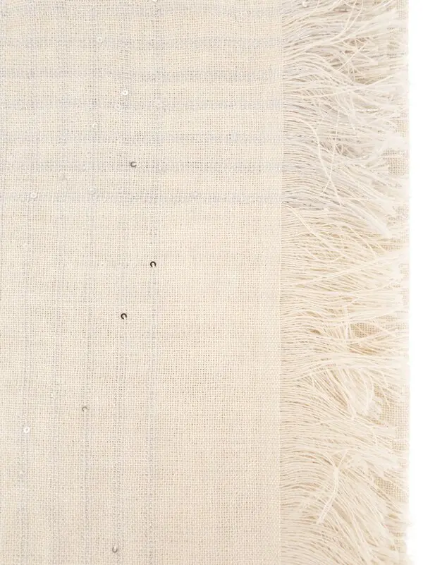 Peserico Virgin Wool Scarf With Check Pattern, Sequins And Lurex Details - Cream