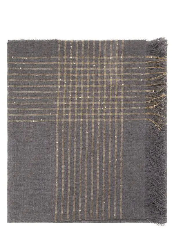 Peserico Virgin Wool Scarf With Check Pattern, Sequins And Lurex Details