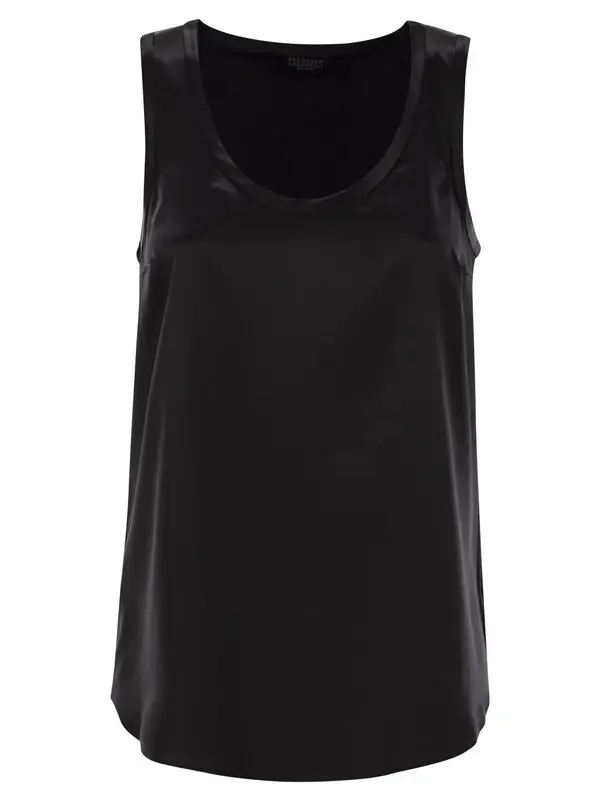 Brunello Cucinelli Stretch Silk Satin Top - Black