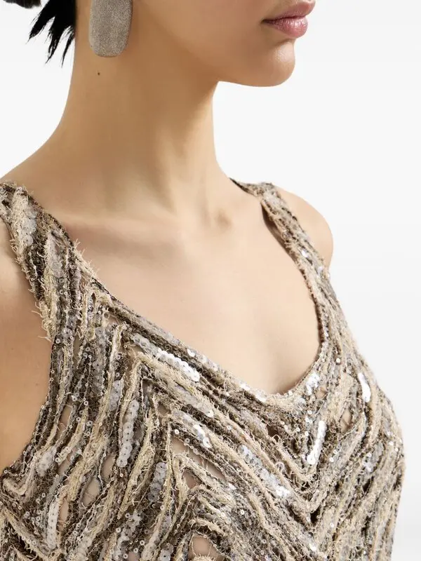 Brunello Cucinelli Chevron Sequin Embellished Dress - Multicolor