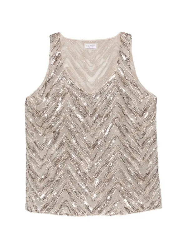 Brunello Cucinelli Sleeveless Sequined Chevron Top - Multicolor