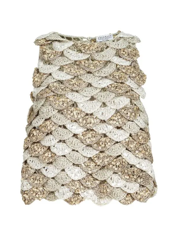 Brunello Cucinelli Sleeveless Embroidered Crocheted Top - Multicolor
