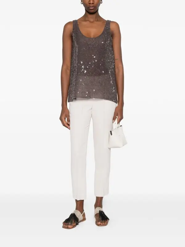 Brunello Cucinelli Sleeveless Embellished Scoop Neck Top