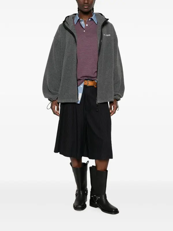 Miu Miu Fleece Blouson Jacket With Embroidered Logo And Drawstring Hem