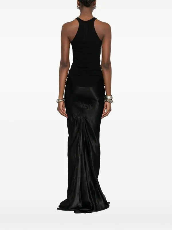 Rick Owens Black Ribbed Knit Racerback Asymmetrical Tank Top