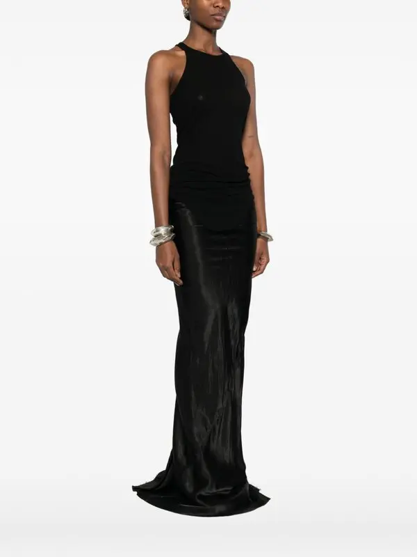 Rick Owens Black Ribbed Knit Racerback Asymmetrical Tank Top