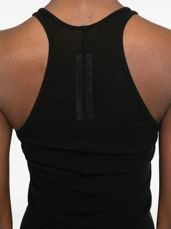 Rick Owens Black Ribbed Knit Racerback Asymmetrical Tank Top