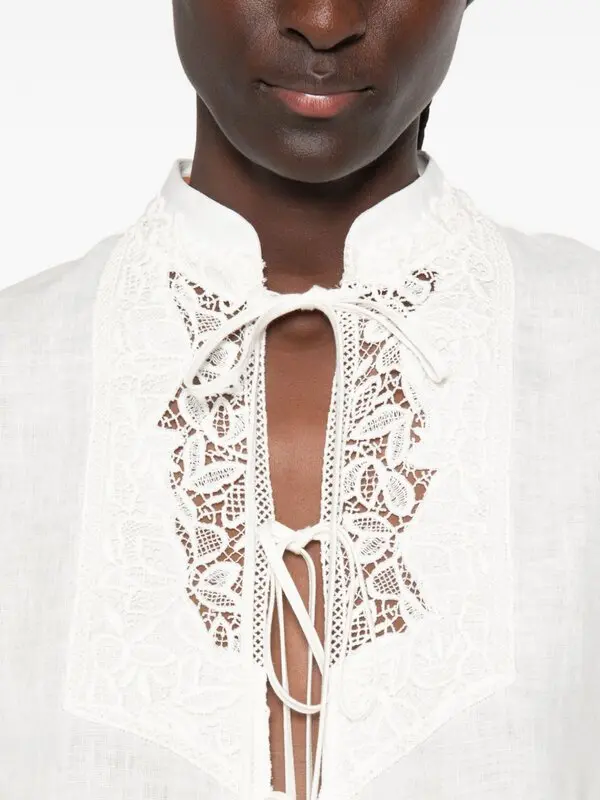 ERMANO SCERVINO Ermanno Scervino White Lace Panelled Linen Shirt