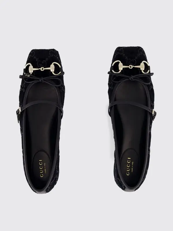 Gucci Velvet Ballet Flats With Horsebit Detail - Black