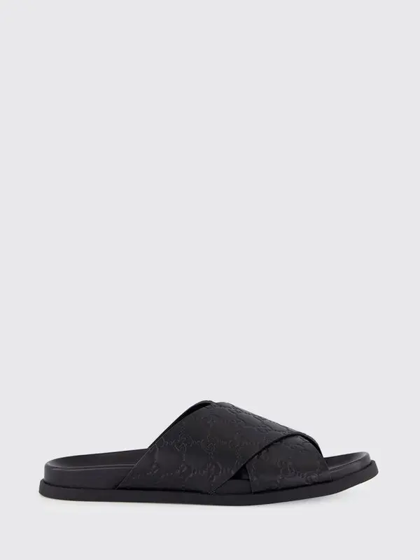 Gucci Embossed Calf Skin Slides - Black