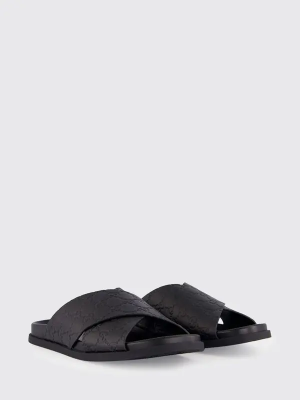 Gucci Embossed Calf Skin Slides - Black