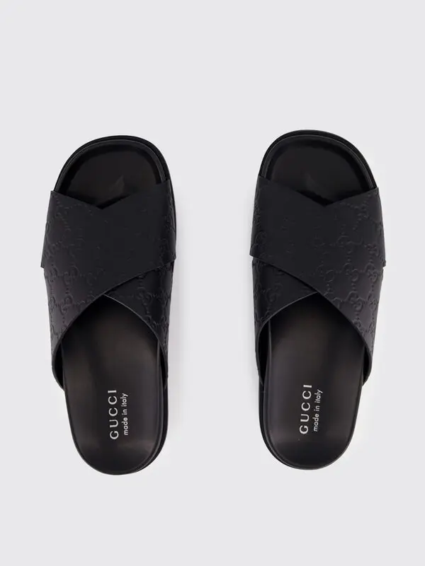 Gucci Embossed Calf Skin Slides - Black