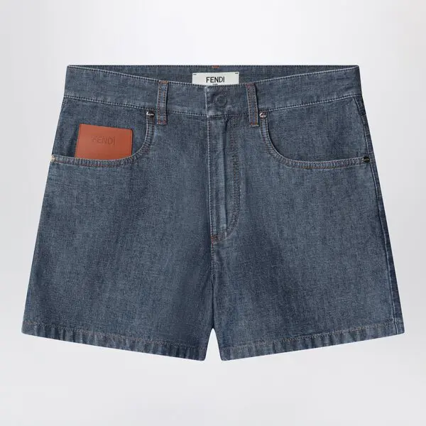 Fendi Denim Shorts With Logo Detail - Blue