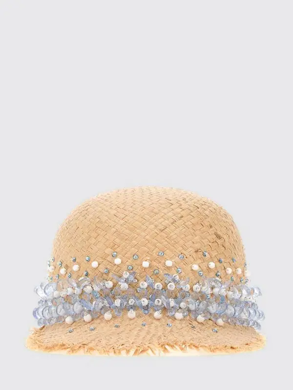Prada Raffia Hat With Embellishments - Cream