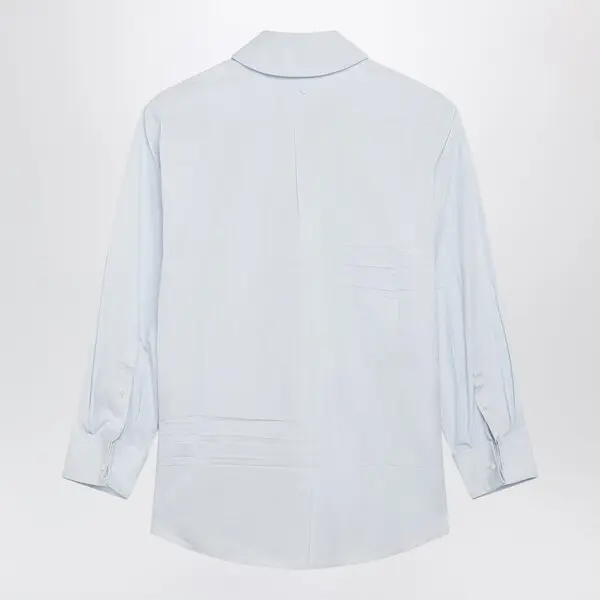 Prada Cotton Shirt With Integrated Neck Scarf - Blue