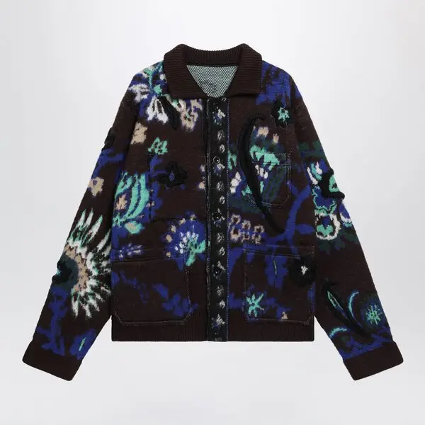 Sacai Brown Wool Jacket With Floral Pattern
