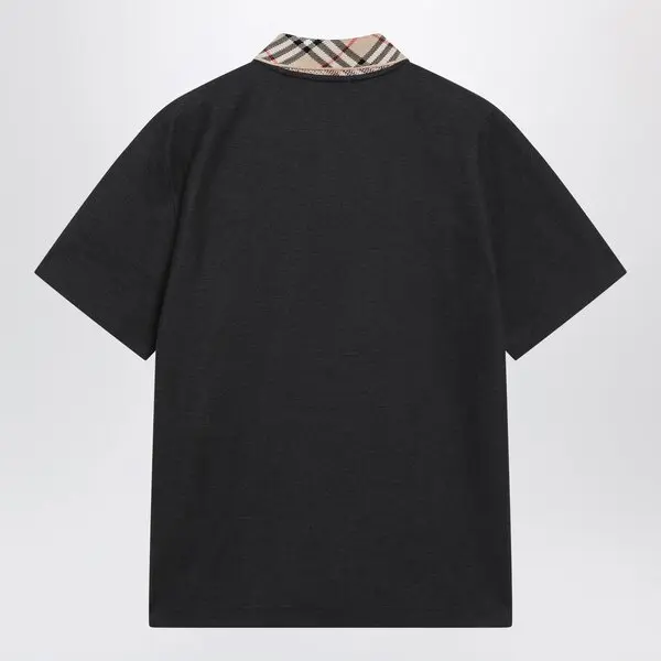 Burberry Dark Grey Polo Shirt With Check Collar