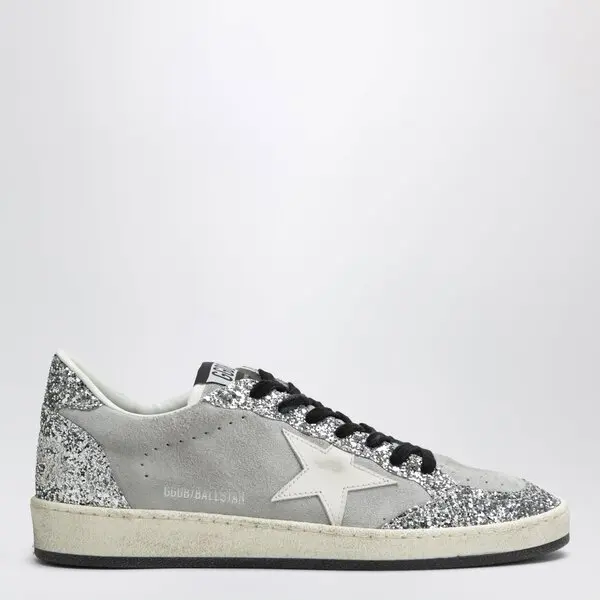 GOLDEN GOOSE Ball Star Sneakers In Grey/white With Silver Glitter - Gray