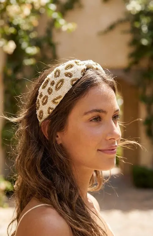 HAIR DRAMA CO. Embellished Leopard Print Headband With Knot Detail
