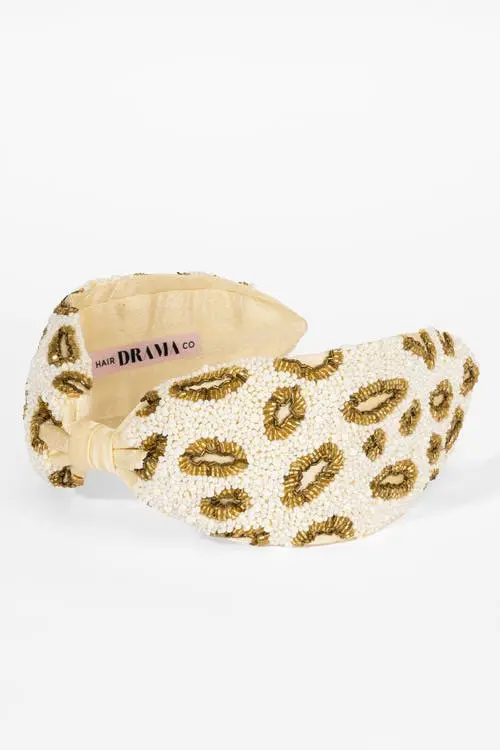 HAIR DRAMA CO. Embellished Leopard Print Headband With Knot Detail
