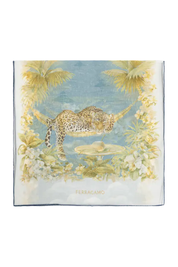 FERRAGAMO Silk Scarf With Floral Motif - Blue