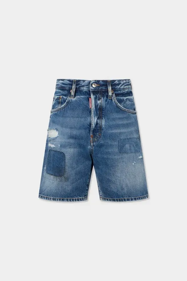 Dsquared2 Distressed Patchwork Long Denim Shorts