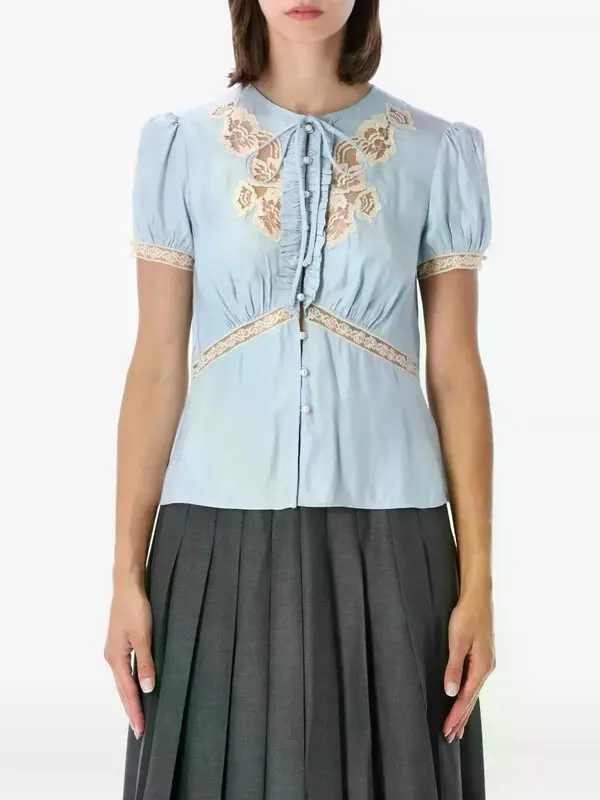 SELF-PORTRAIT Lace-trim Ruffled Blouse
