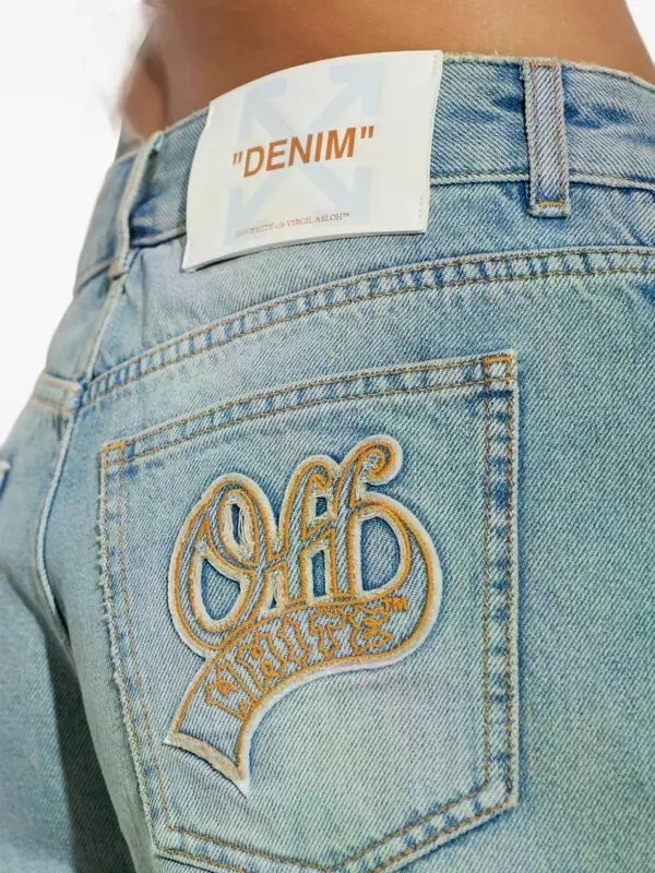 Off-White Logo-embroidered Denim Shorts