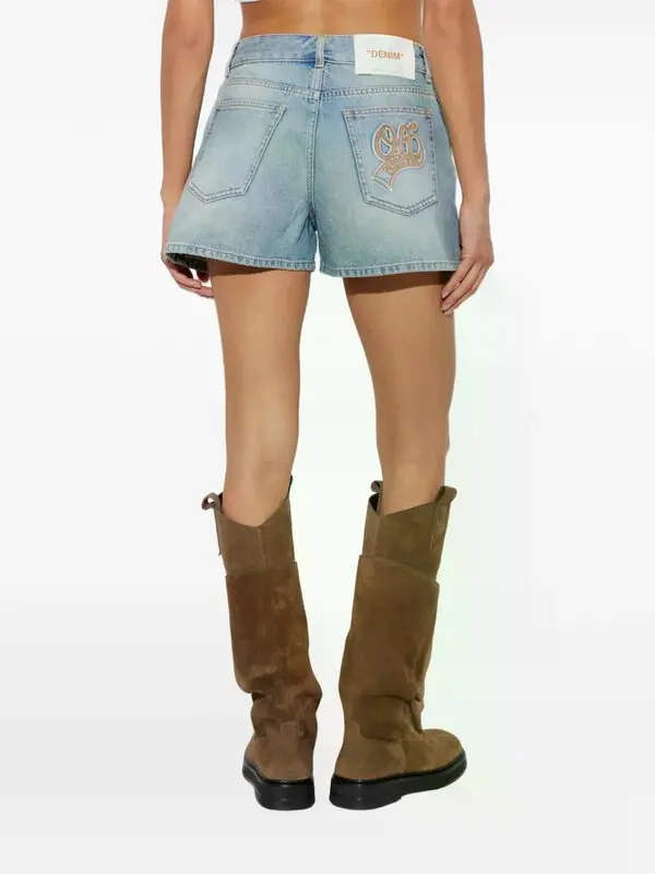 Off-White Embroidered Denim Shorts - Blue