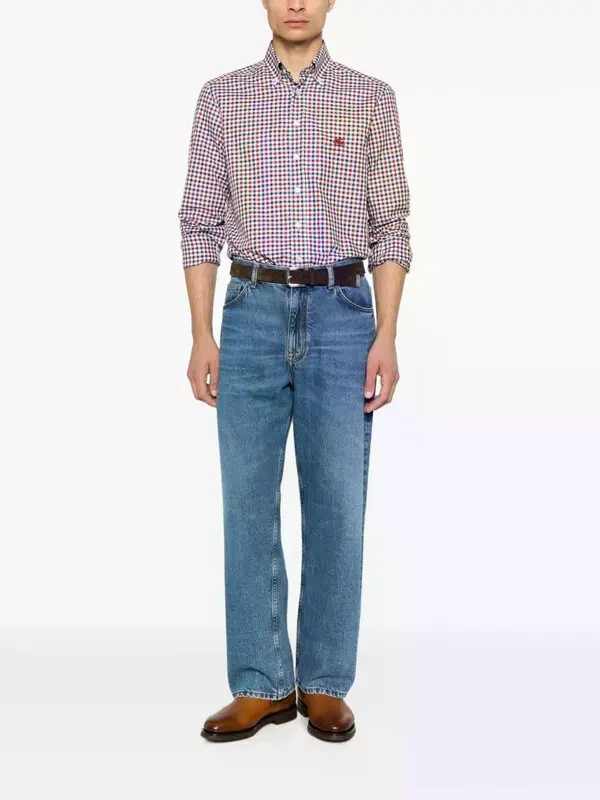 Etro Gingham-check Embroidered-logo Shirt - White