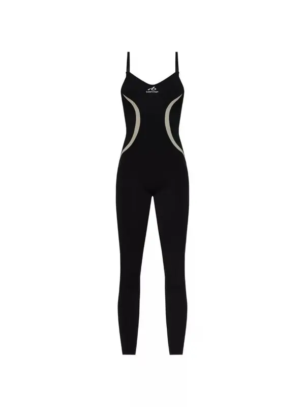 Balenciaga Logo-print Panelled Jumpsuit - Black