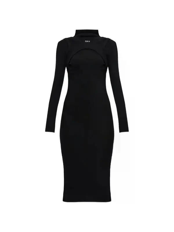 Off-White Cut-out Turtleneck Midi Dress - Black
