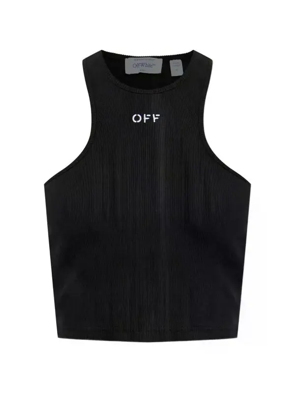 Off-White Ribbed Sleeveless Top - Black