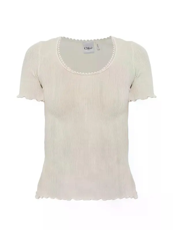 Chloé Lace-trim Ribbed Top - Neutrals