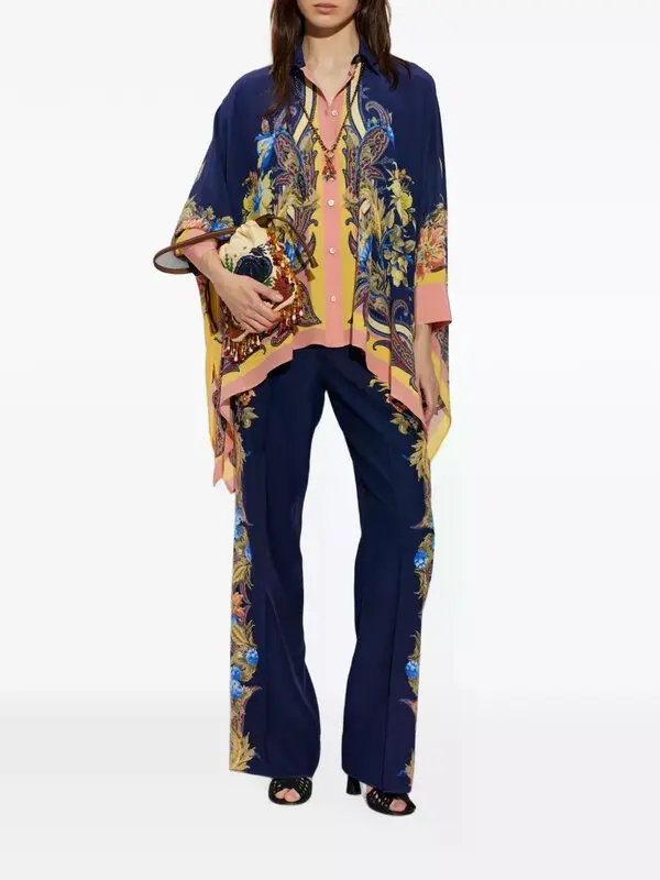 Etro Floral-print Silk Trousers - Blue
