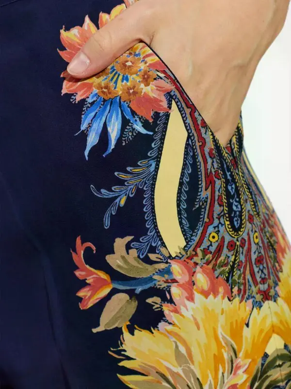 Etro Floral Print Silk Trousers
