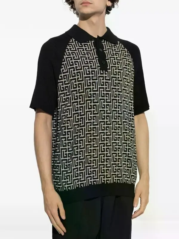 Balmain Monogram-pattern Raglan-sleeve Polo Shirt