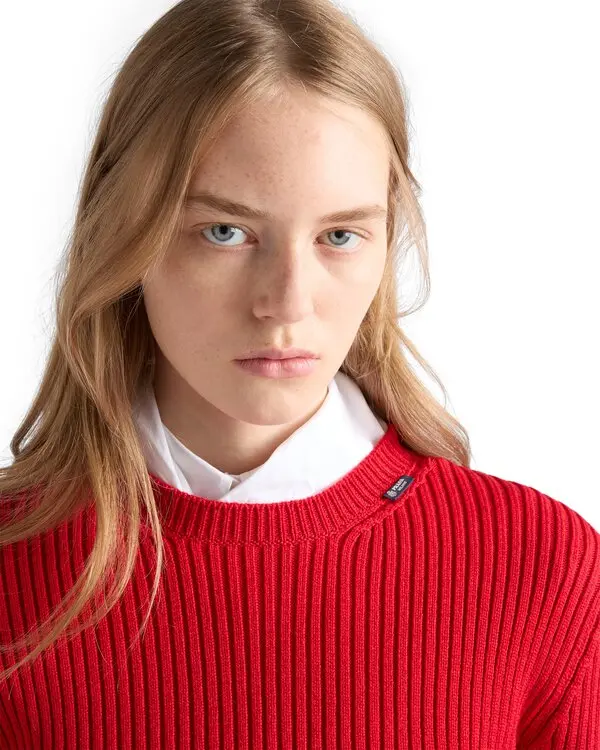 Prada Short-sleeved Ribbed Knit Wool Sweater