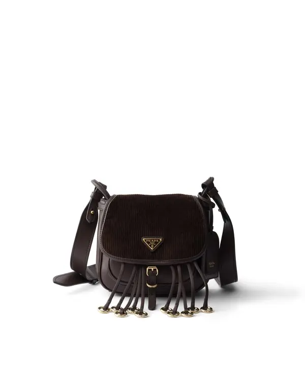 Prada Corduroy And Leather Mini Shoulder Bag - Brown