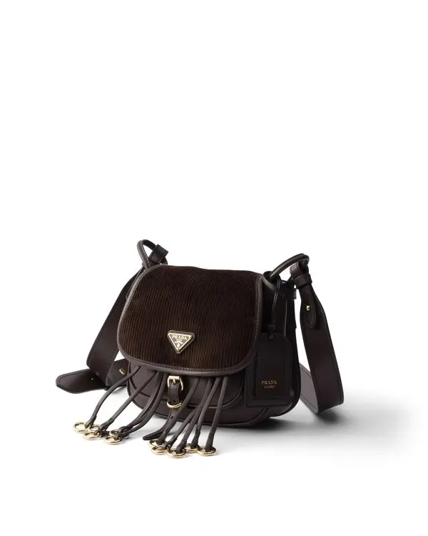 Prada Corduroy And Leather Mini Shoulder Bag - Brown