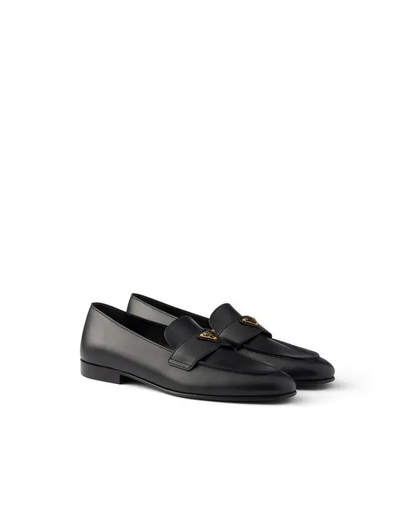 Prada Leather Loafers With Enameled Triangle Logo