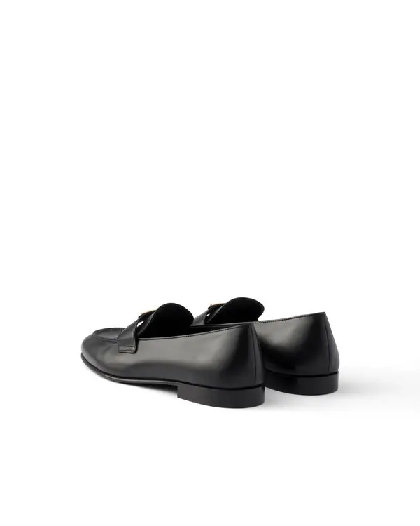 Prada Leather Loafers With Enameled Triangle Logo
