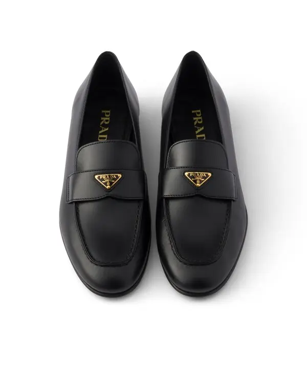Prada Leather Loafers With Enameled Triangle Logo