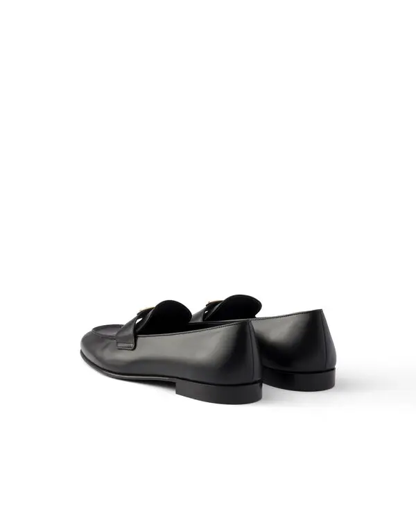 Prada Leather Loafers With Enameled Triangle Logo